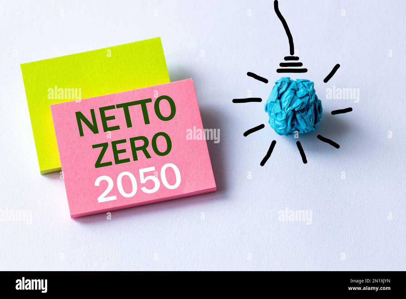 Net zero 2050 text, bulb icon, climate neutrality concept, renewable ...