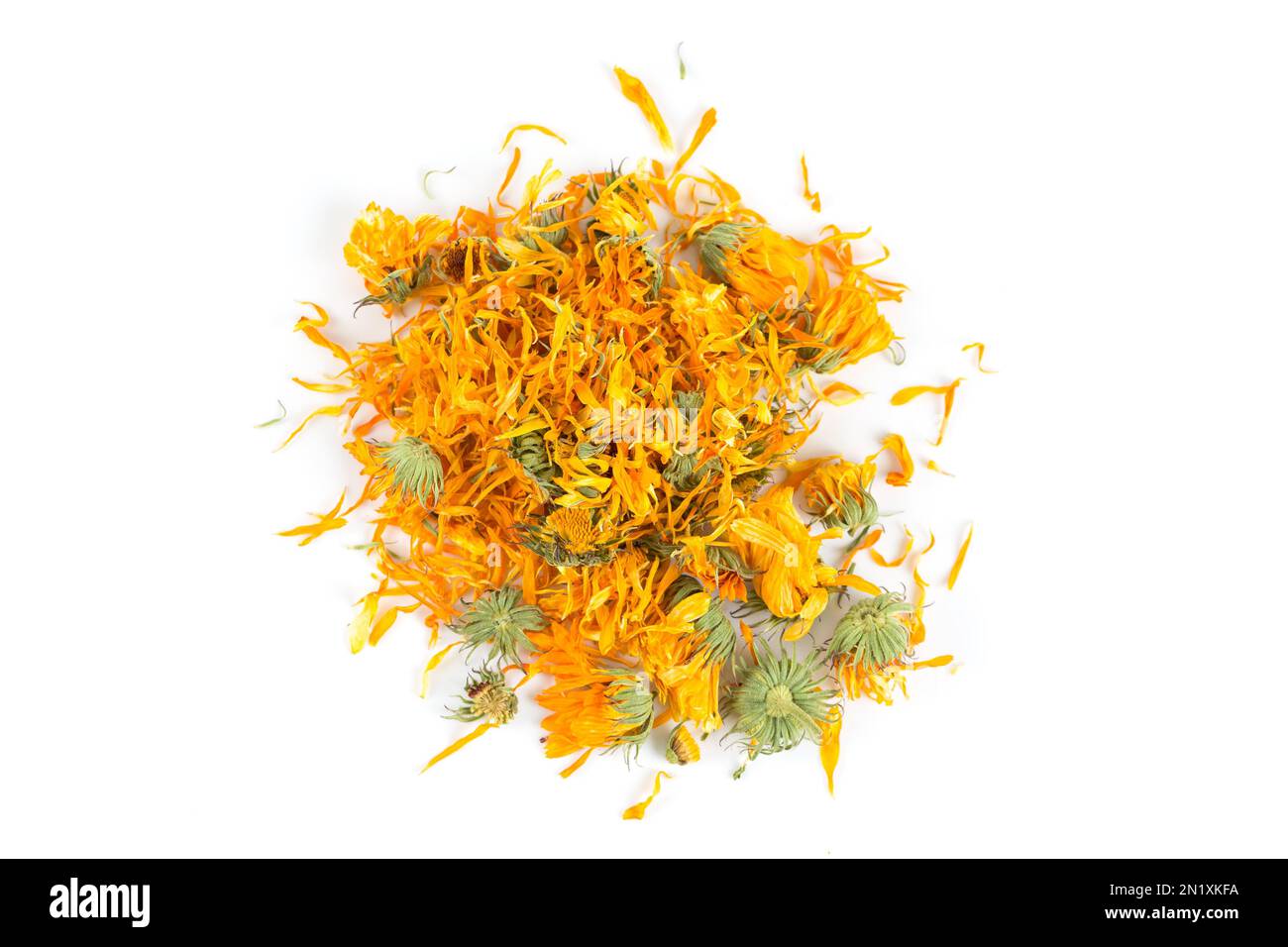 Calendula flowewr tea for infusion on white background Stock Photo - Alamy