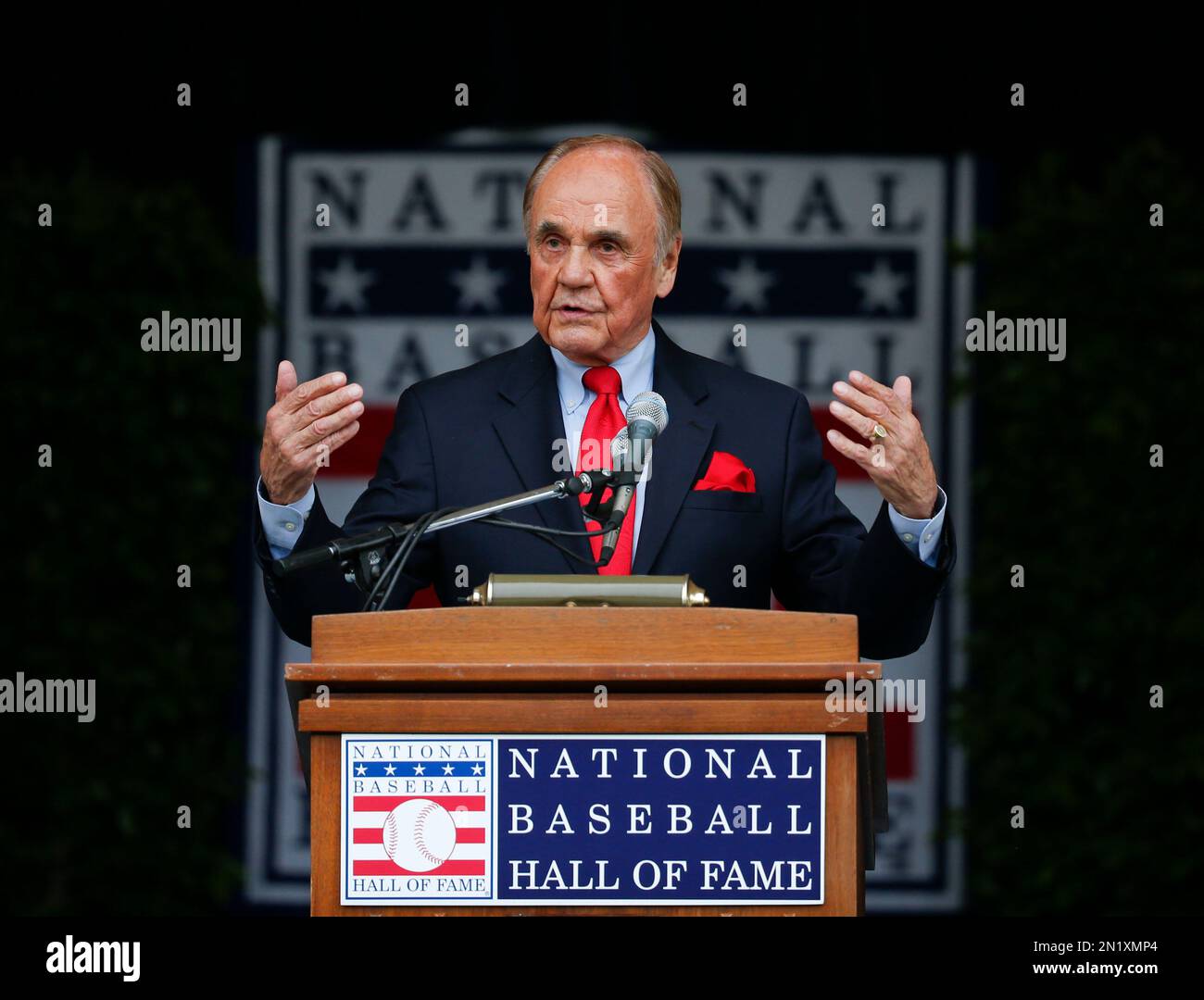 Dick Enberg speaks after receiving the Ford C. Frick Award during a ...