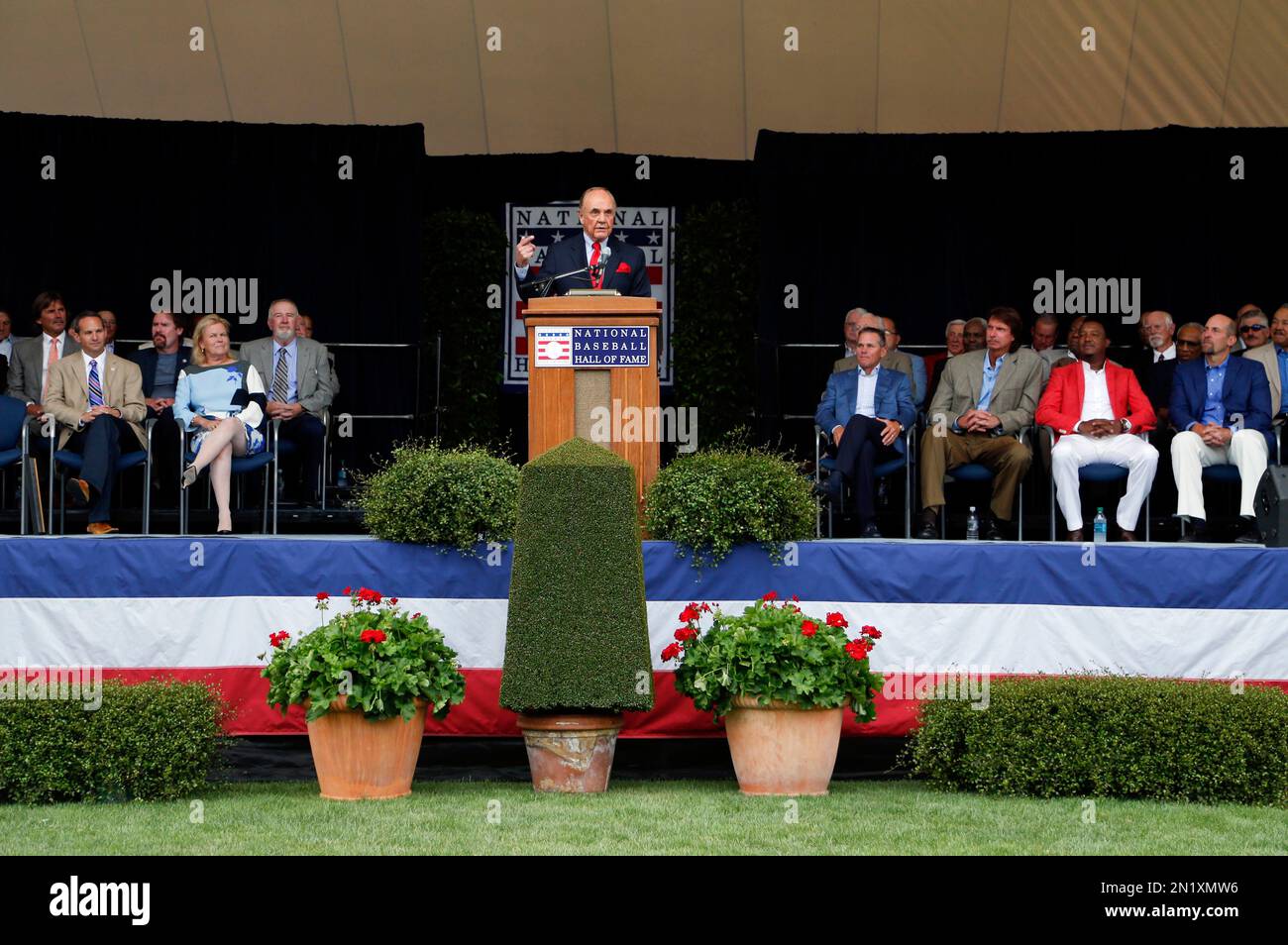 Dick Enberg speaks after receiving the Ford C. Frick Award during a ...