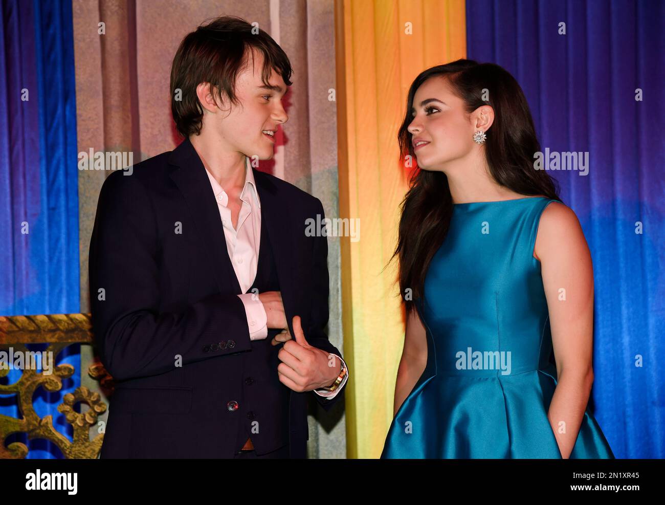 Mitchell Hope, left, and Sofia Carson, cast members in the Disney ...