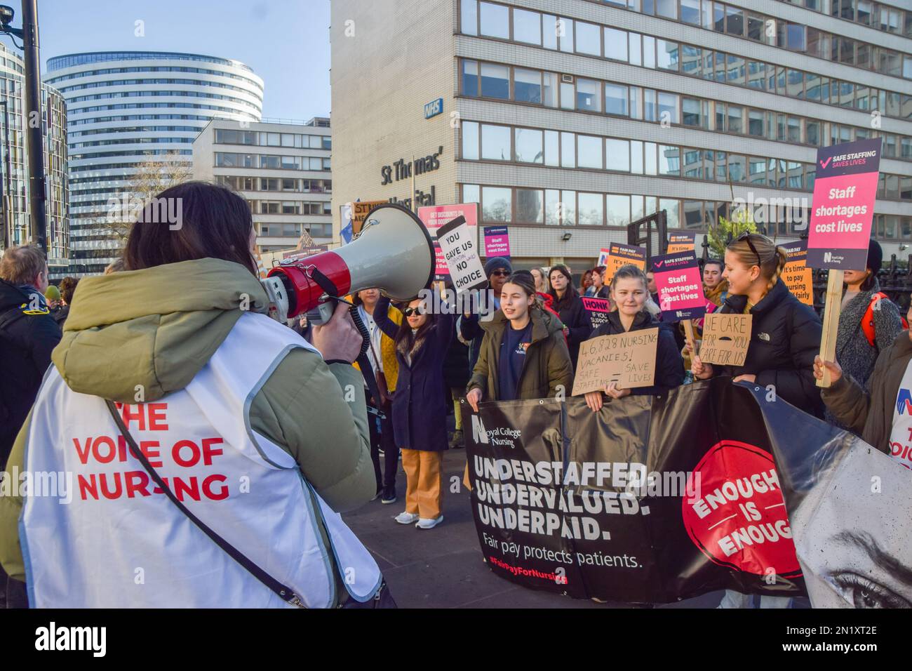 London, UK. 6th February 2023. Picket outside St Thomas' Hospital as ...
