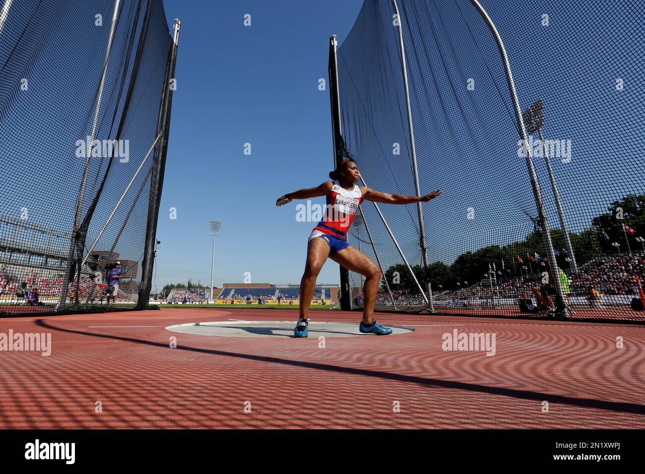 Cuba's Denia Caballero competes in the women's discus throw during the ...