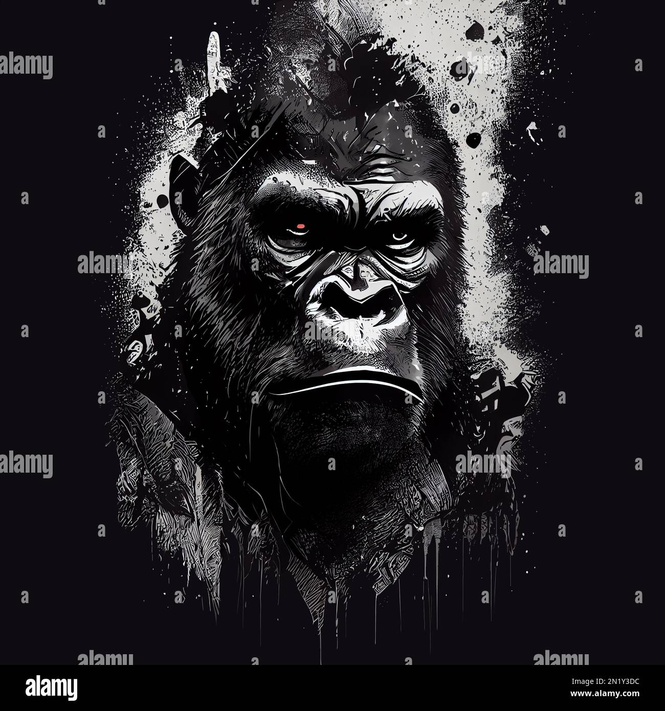 Gorilla face art. Gorilla animal portrait illustration. Jungle monkey ...