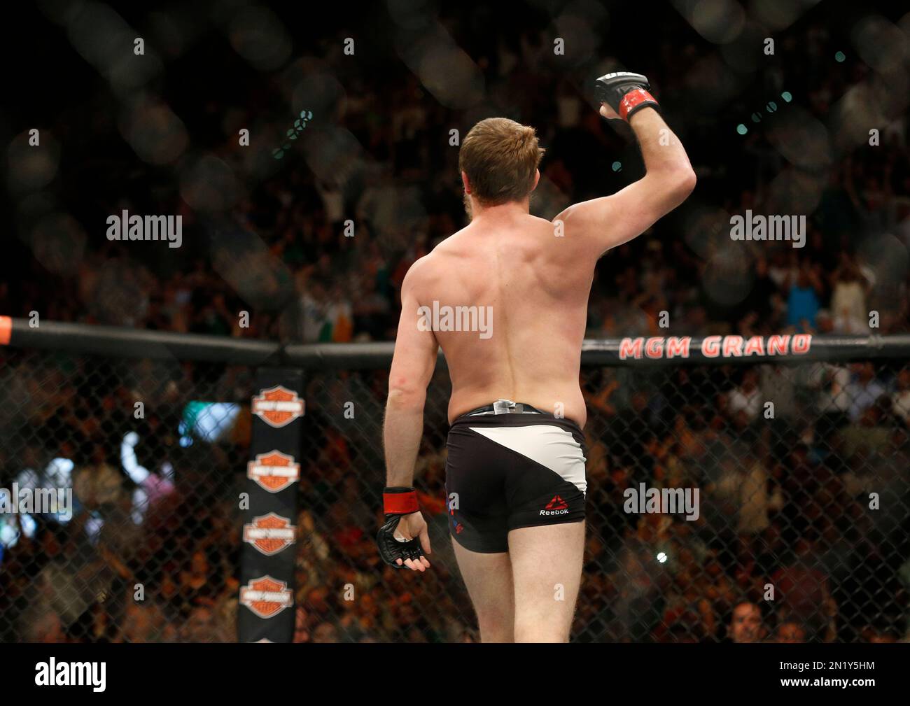 Gunnar Nelson celebrates after defeating Brandon Thatch during their ...
