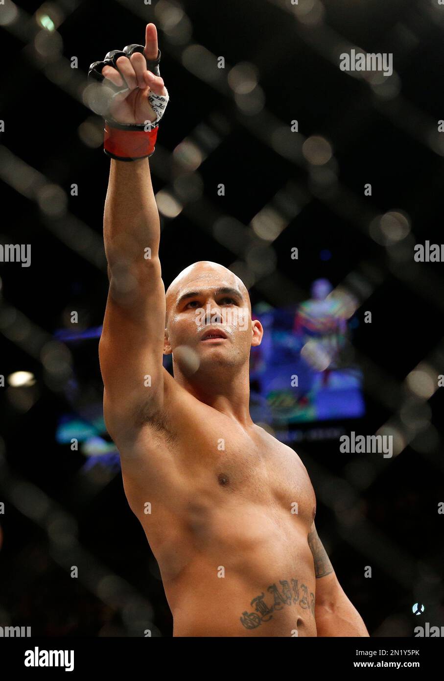 Robbie Lawler motions before fighting Rory MacDonald in their ...