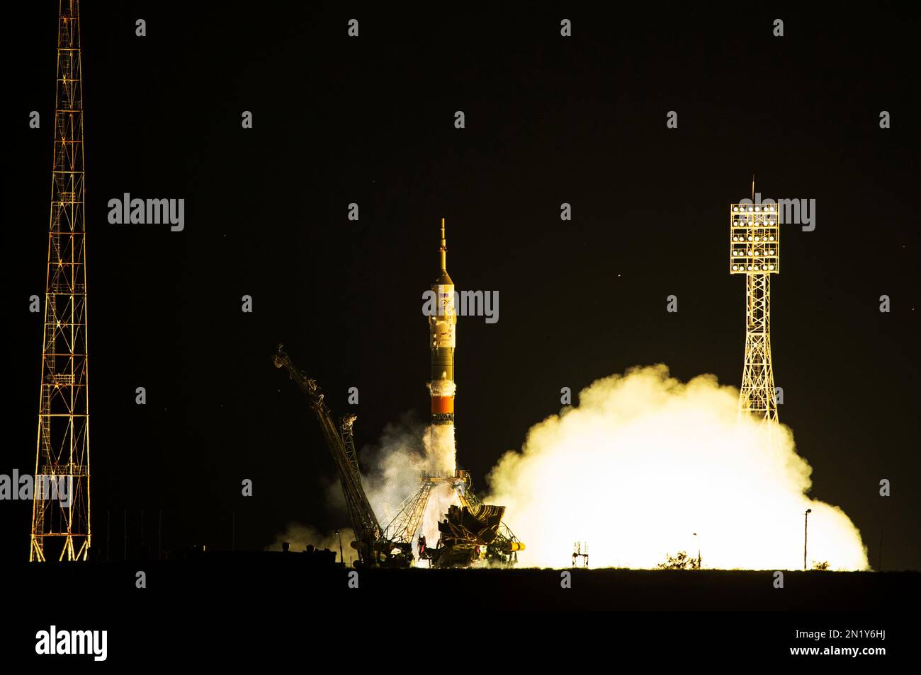 The Soyuz-FG booster rocket with the space capsule Soyuz TMA-14M ...