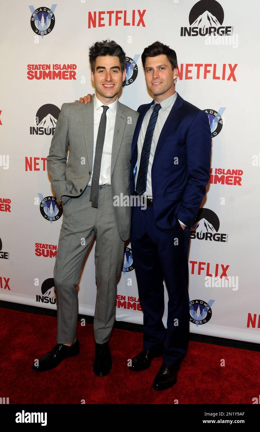 Colin Jost, right, and his brother Casey attend the premiere of the ...