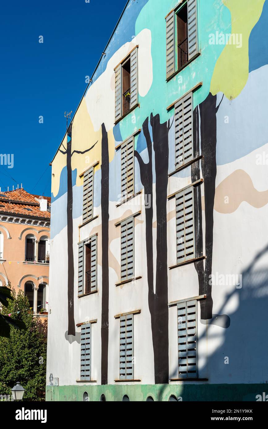 Madrid, Spain - October 10, 2020: Colorful modern building in the ...