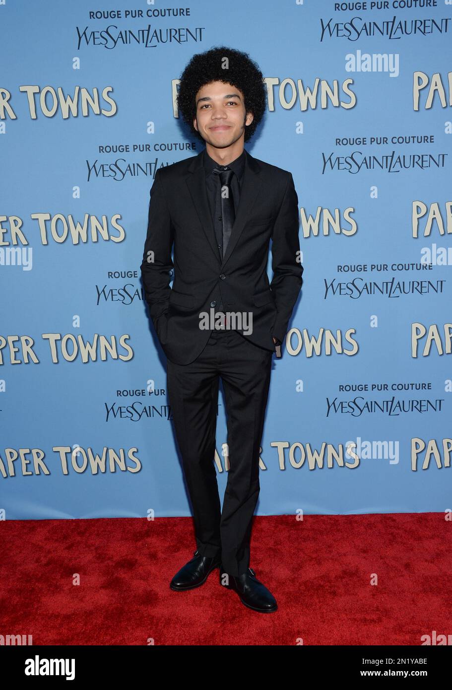 Actor Justice Smith attends the premiere of "Paper Towns" at AMC Loews ...