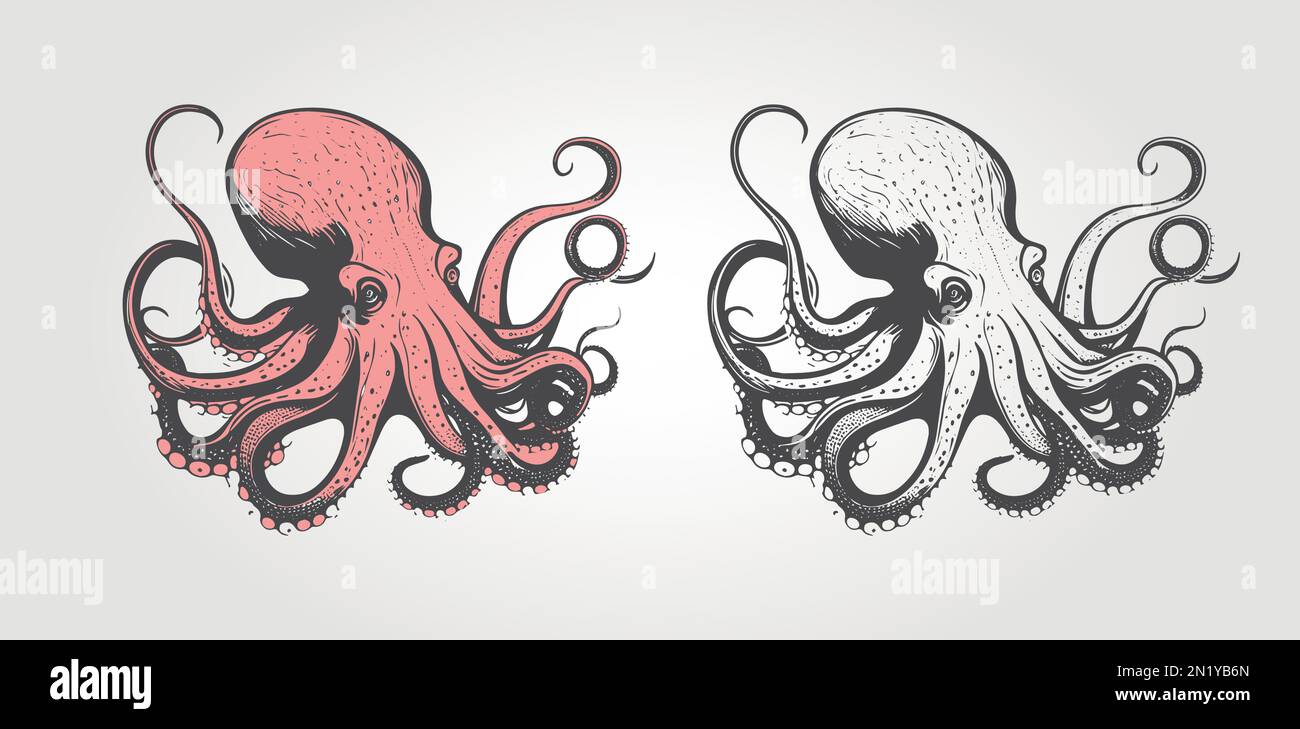 Sea octopus. Nautical or marine, monster. Vector illustration Seafood ...