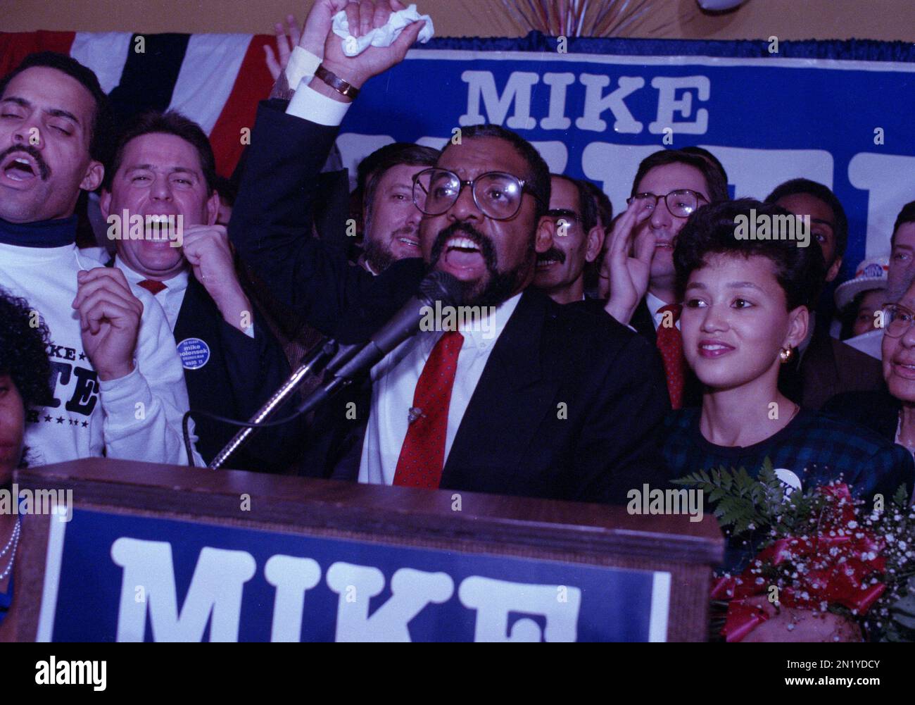 With his wife Tamara, right, at his side, Mike White celebrates his ...