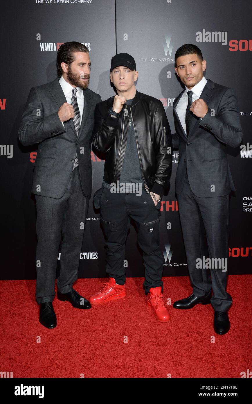 Jake Gyllenhaal, from left, Eminem and Miguel Gomez attends the ...