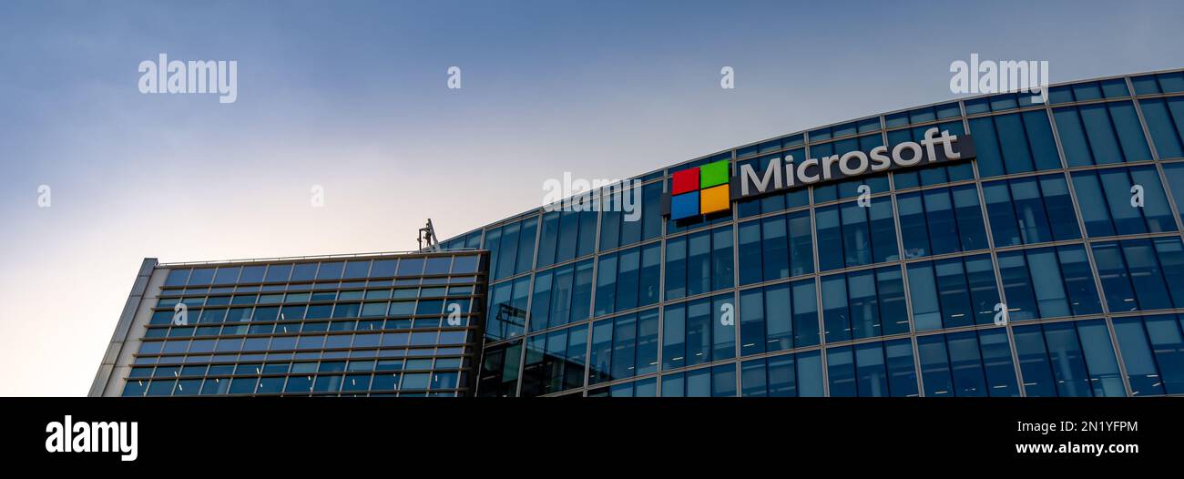 Facade of the French headquarters of Microsoft, an American ...