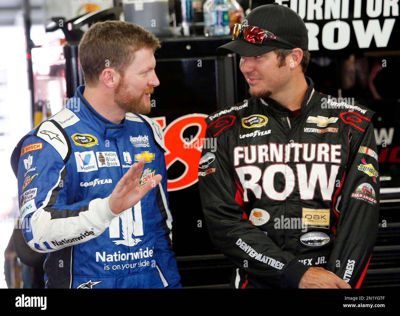 Dale Earnhardt Jr Talks With Martin Truex Jr During Practice For