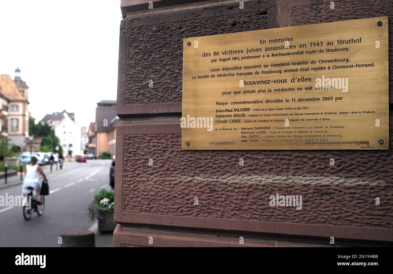 A plaque in memory of 86 Jews killed for Nazi medical experiments at ...