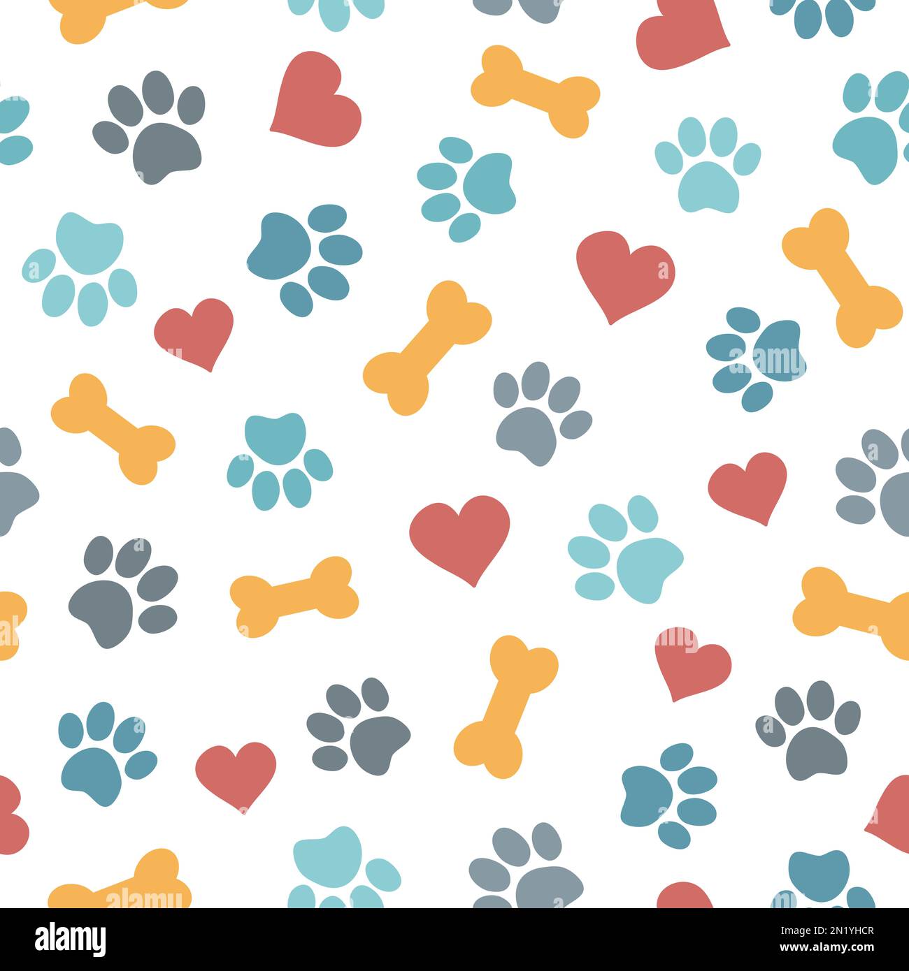 Cute seamless pattern with pet paws, bones and hearts. It can be used ...