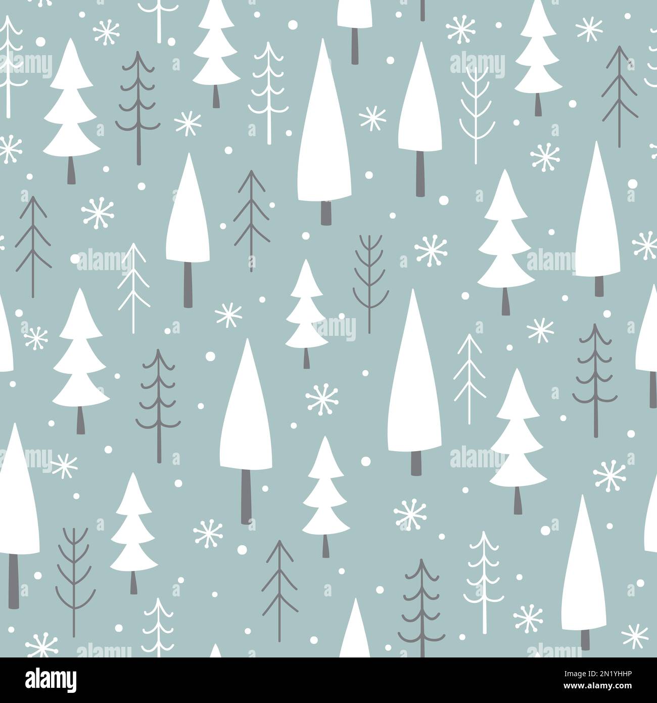 Cute seamless pattern with trees and snowflakes. Winter background ...
