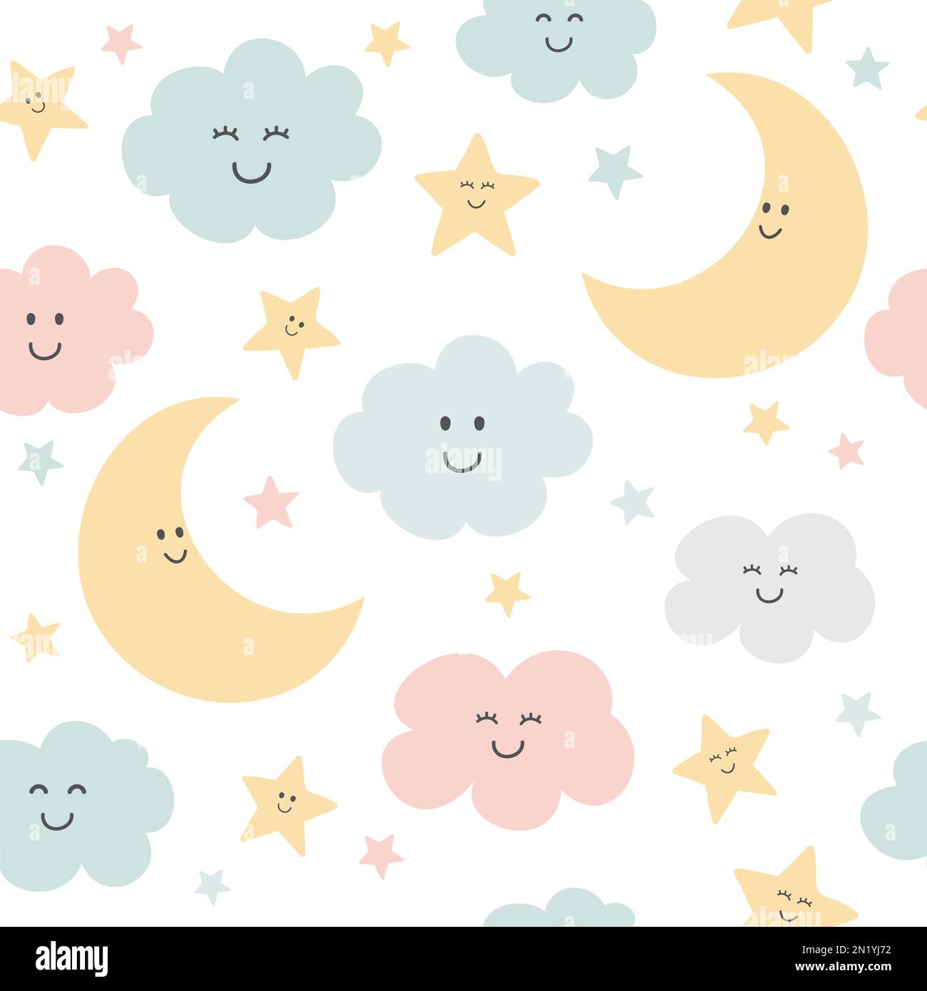 Seamless pattern with cute moon, clouds and stars. Background for ...