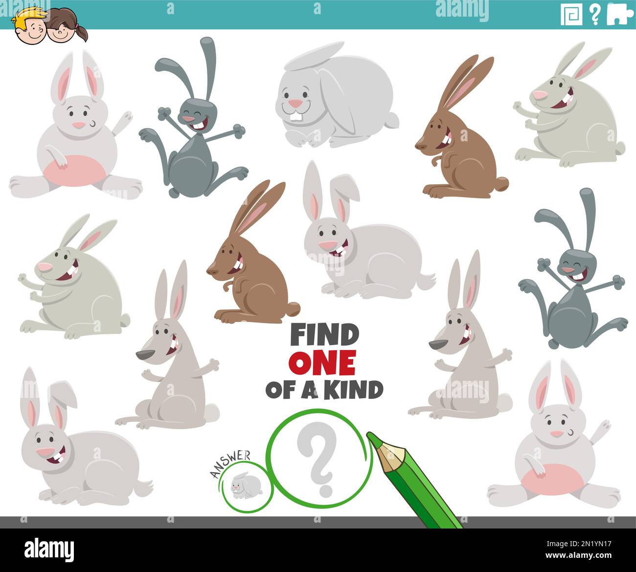 Cartoon illustration of find one of a kind picture educational game ...