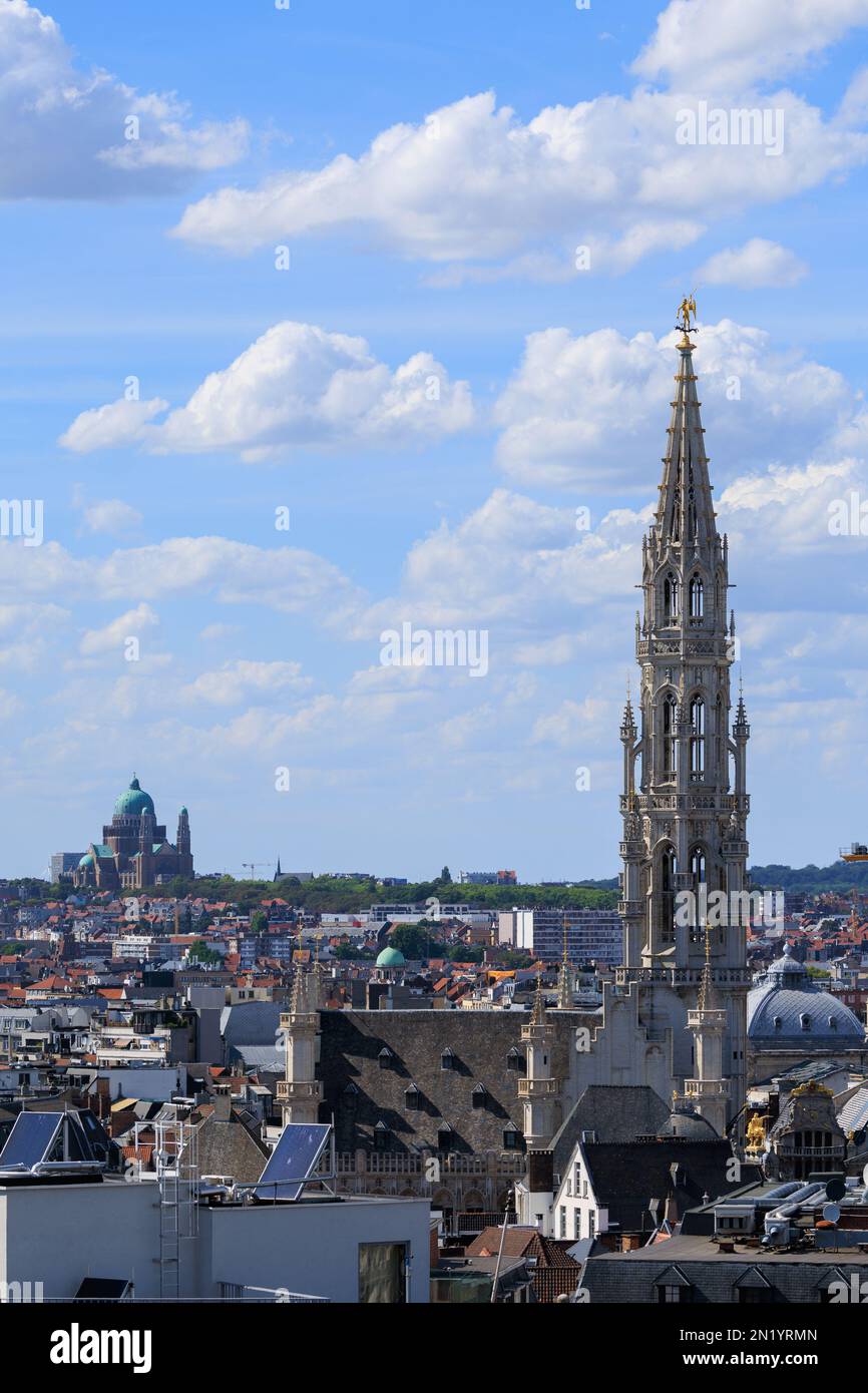 The center of Brussels and the tower of the city hall Stock Photo - Alamy