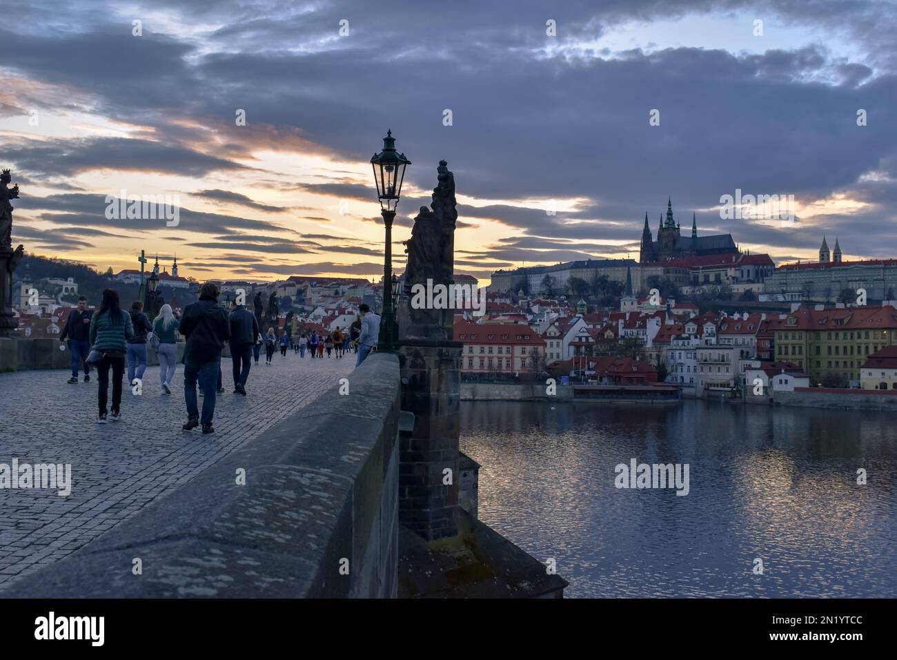 Charles Bridge with its statuette, Lesser Town Bridge Tower and the ...