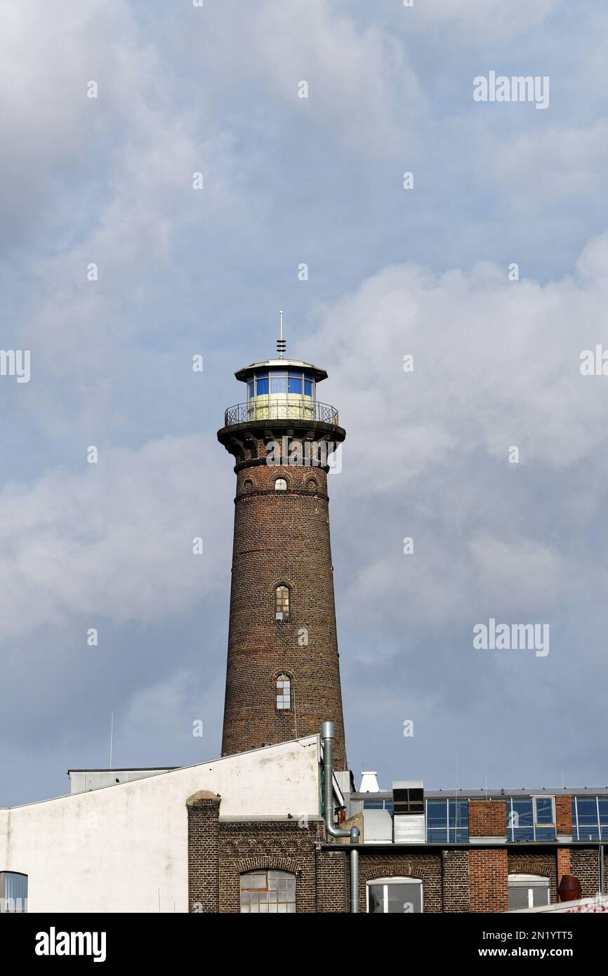 the historic Helios lighthouse in Cologne Ehrenfeld with the Ukrainian ...