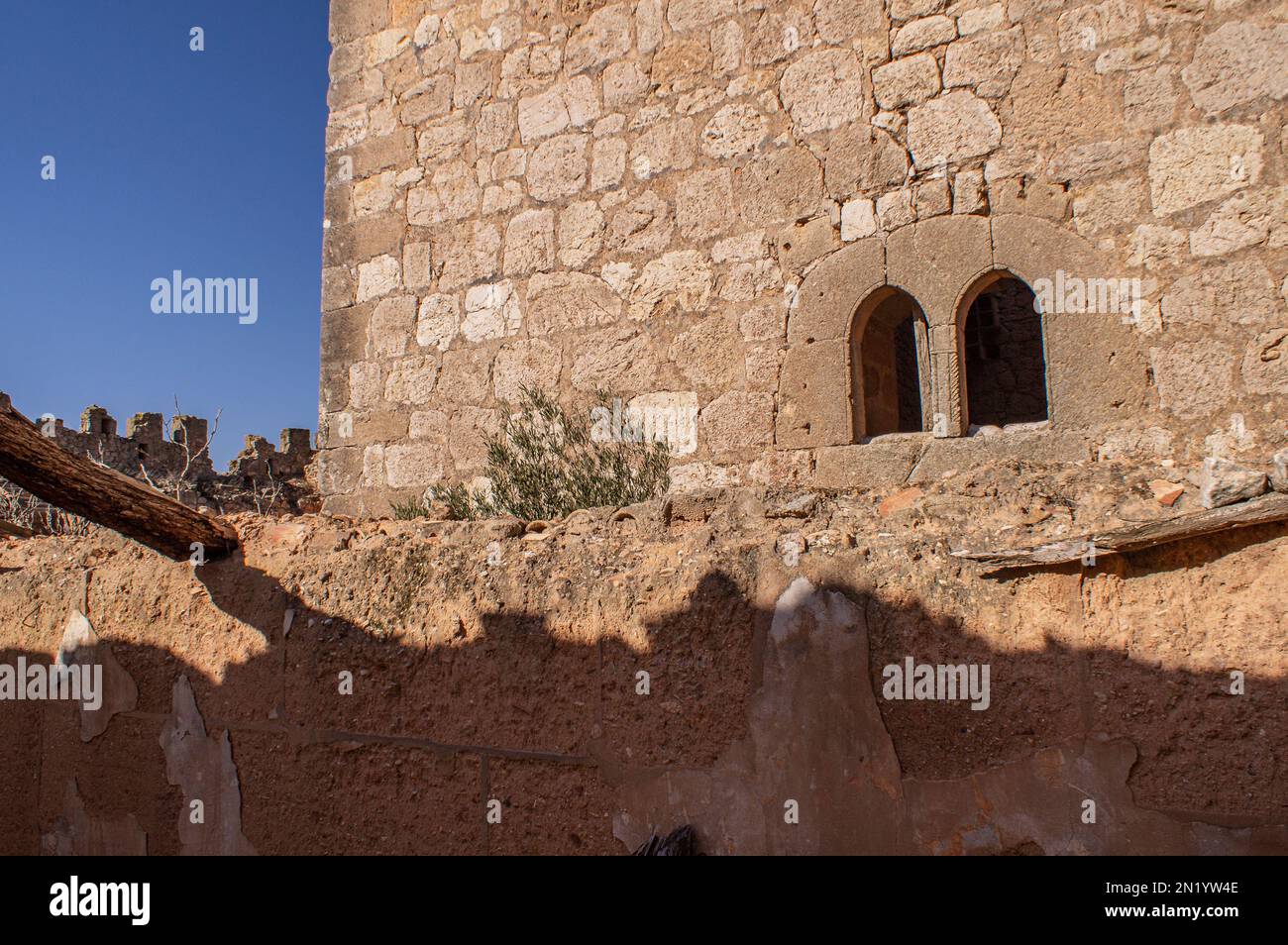 Stone windows of the castle of Santiago de la Torre, medieval fortress ...