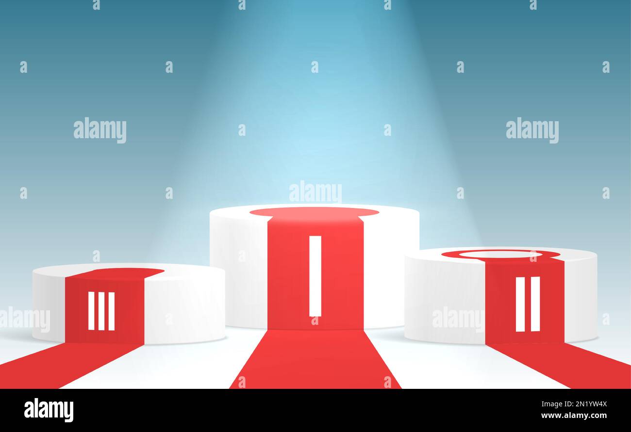 Winners podium white with red carpets. Stage for awards ceremony ...