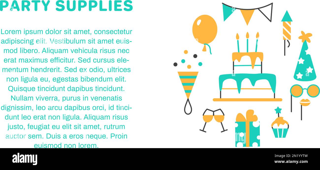 Party supplies flat line banner brochure template Stock Vector Image ...