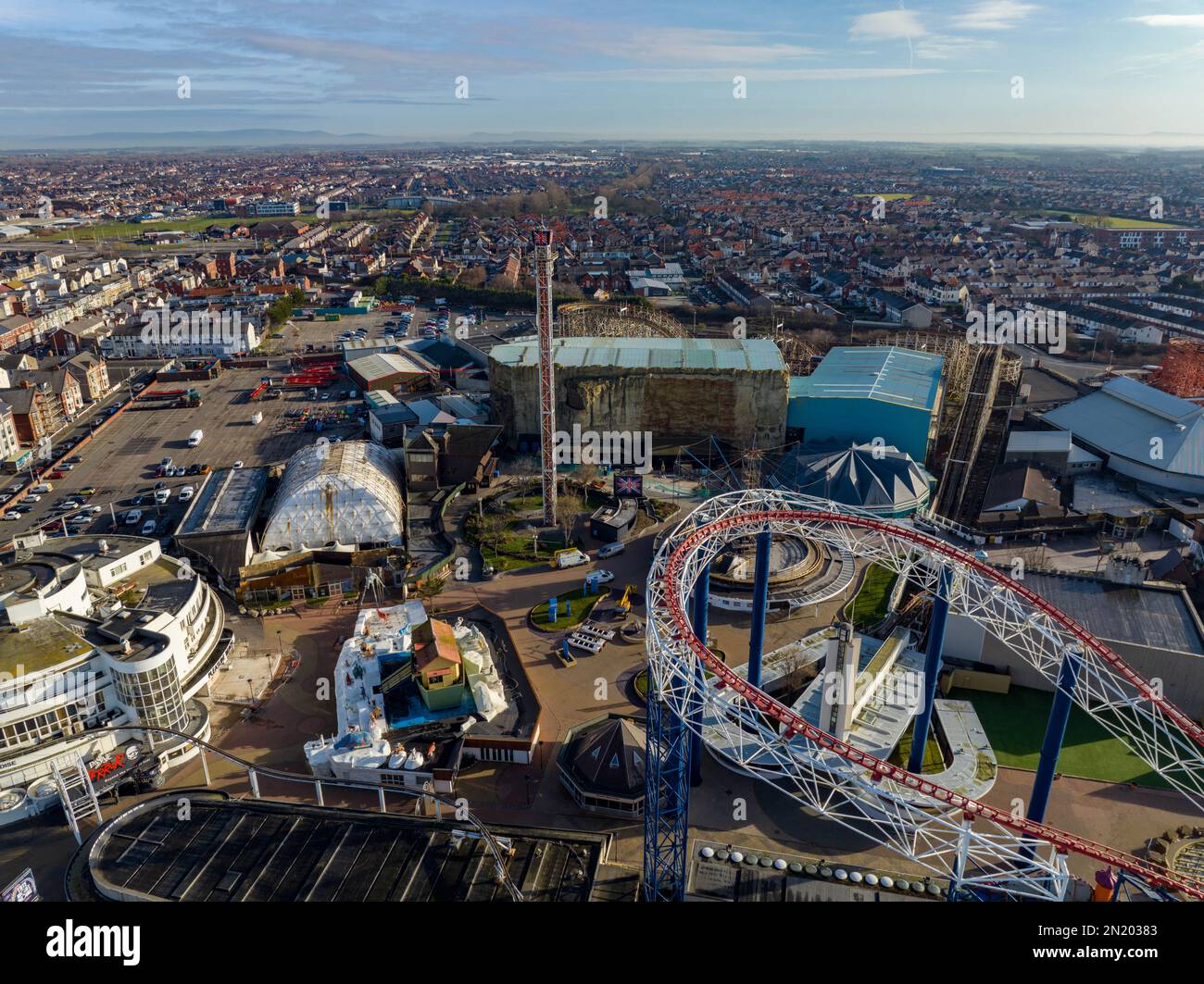 Blackpool Pleasure Beach BPB Aerial Update closed season 2023, Inc Big ...