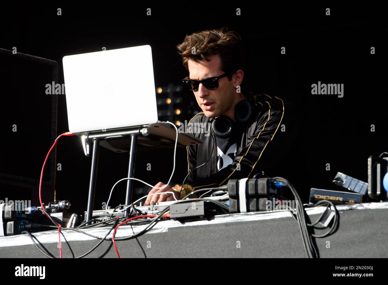 British DJ Mark Ronson performs on the main stage at the Lovebox ...