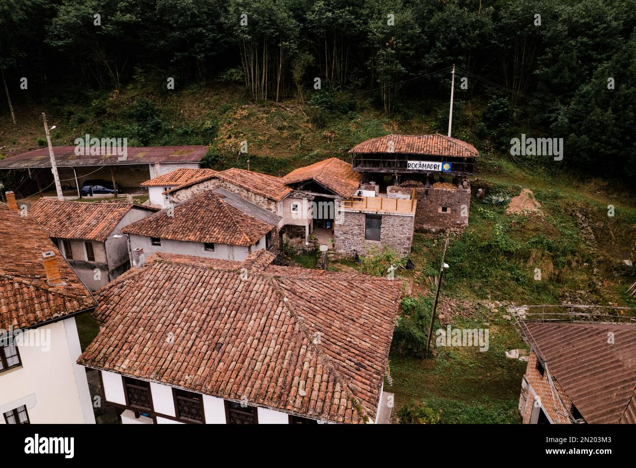 AERIAL DRONE PHOTO OF SMALL VILLAGES IN THE NATURE WITH RIVERS AND ...