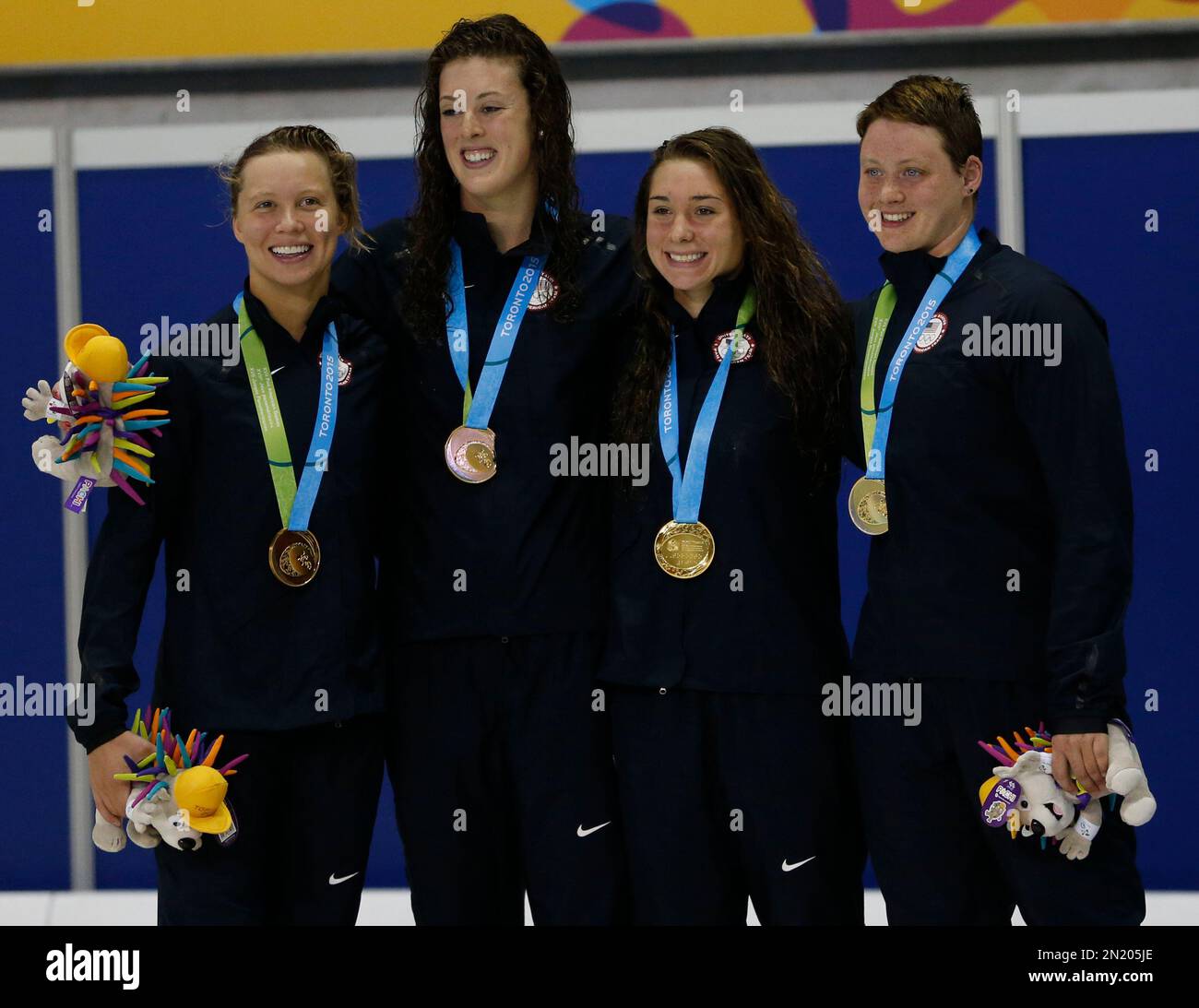 United States athletes, from left, Kiera Janzen, Allison Schmitt ...