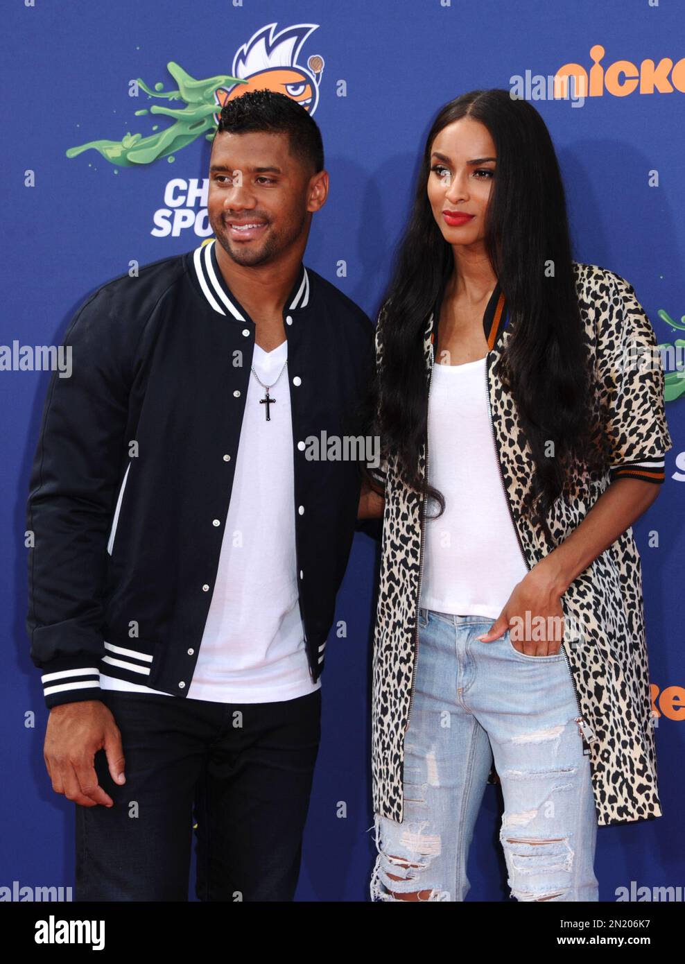 Russell Wilson, left, and Ciara arrive at the 2015 Kids' Choice Sports ...