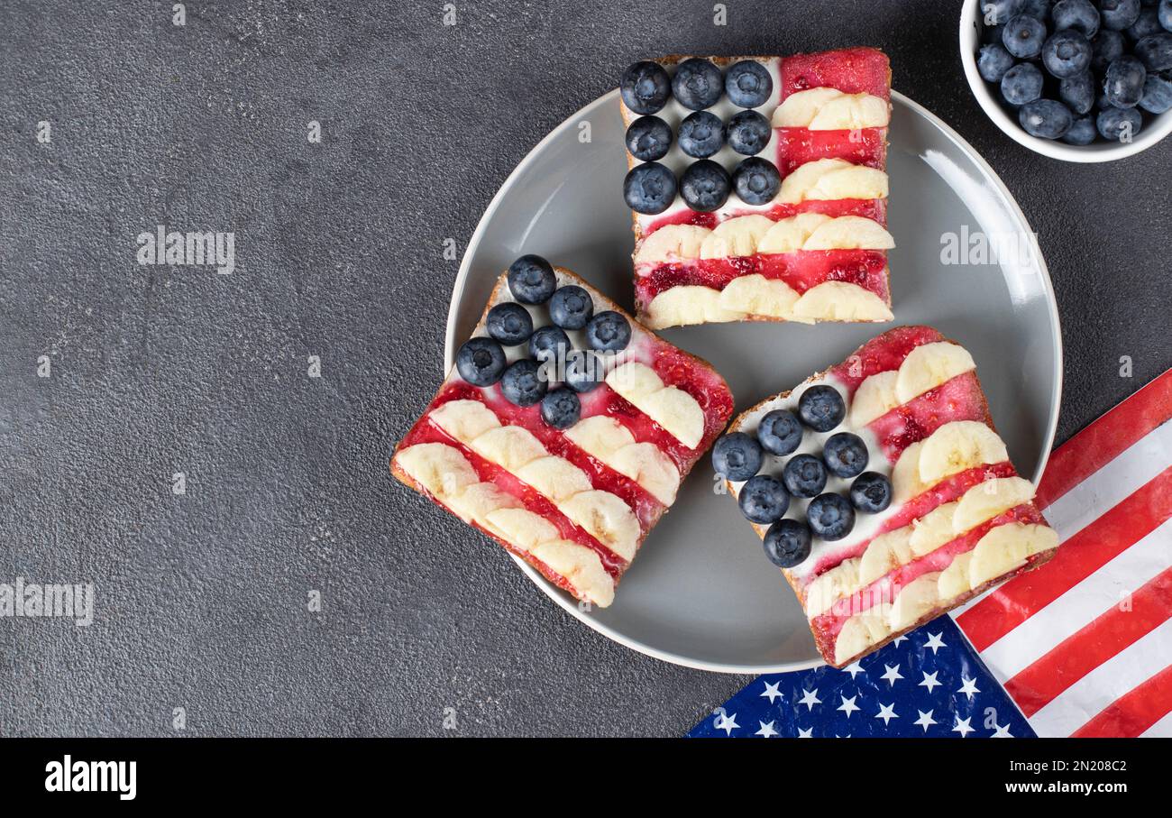 American flag sandwiches with blueberry, banana and berry jam on toast ...