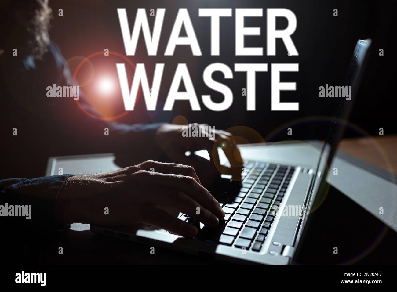 Conceptual display Water Waste. Word for liquid that has been used as ...
