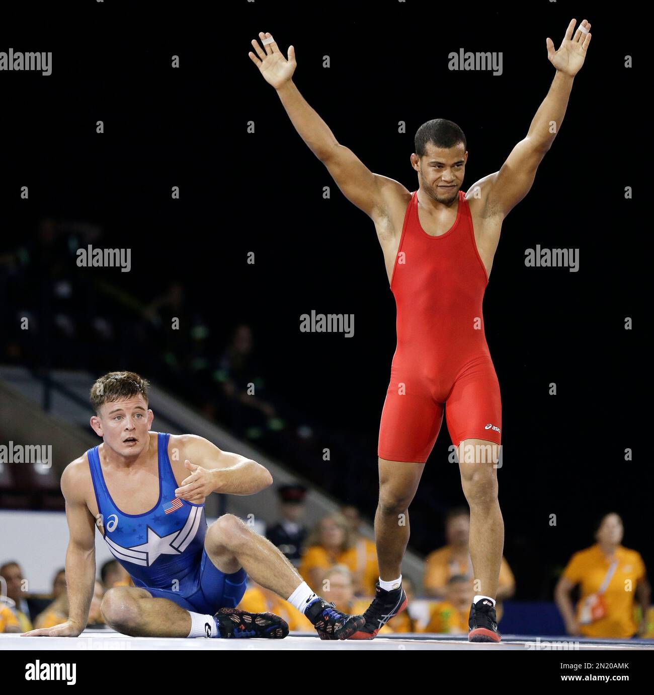 Wuileixis Rivas, right, of Venezuela, celebrates after beating Bryce ...