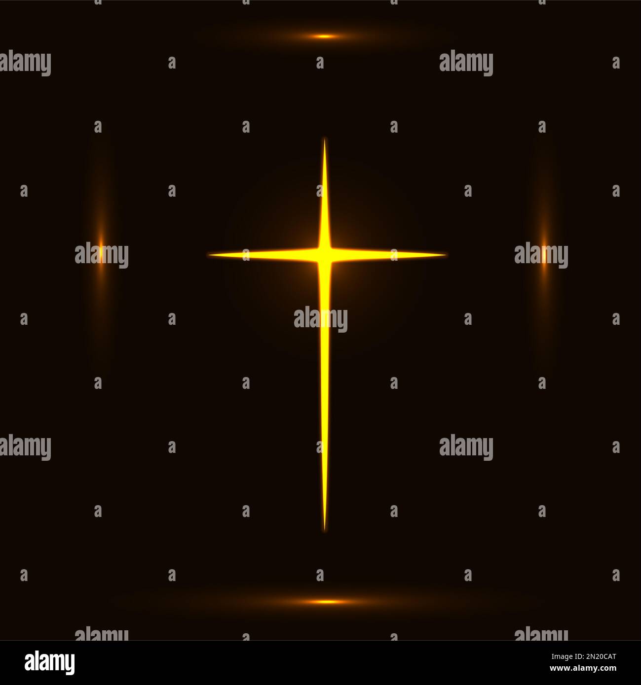 Golden Christian cross symbol over black background. Glowing fire cross ...