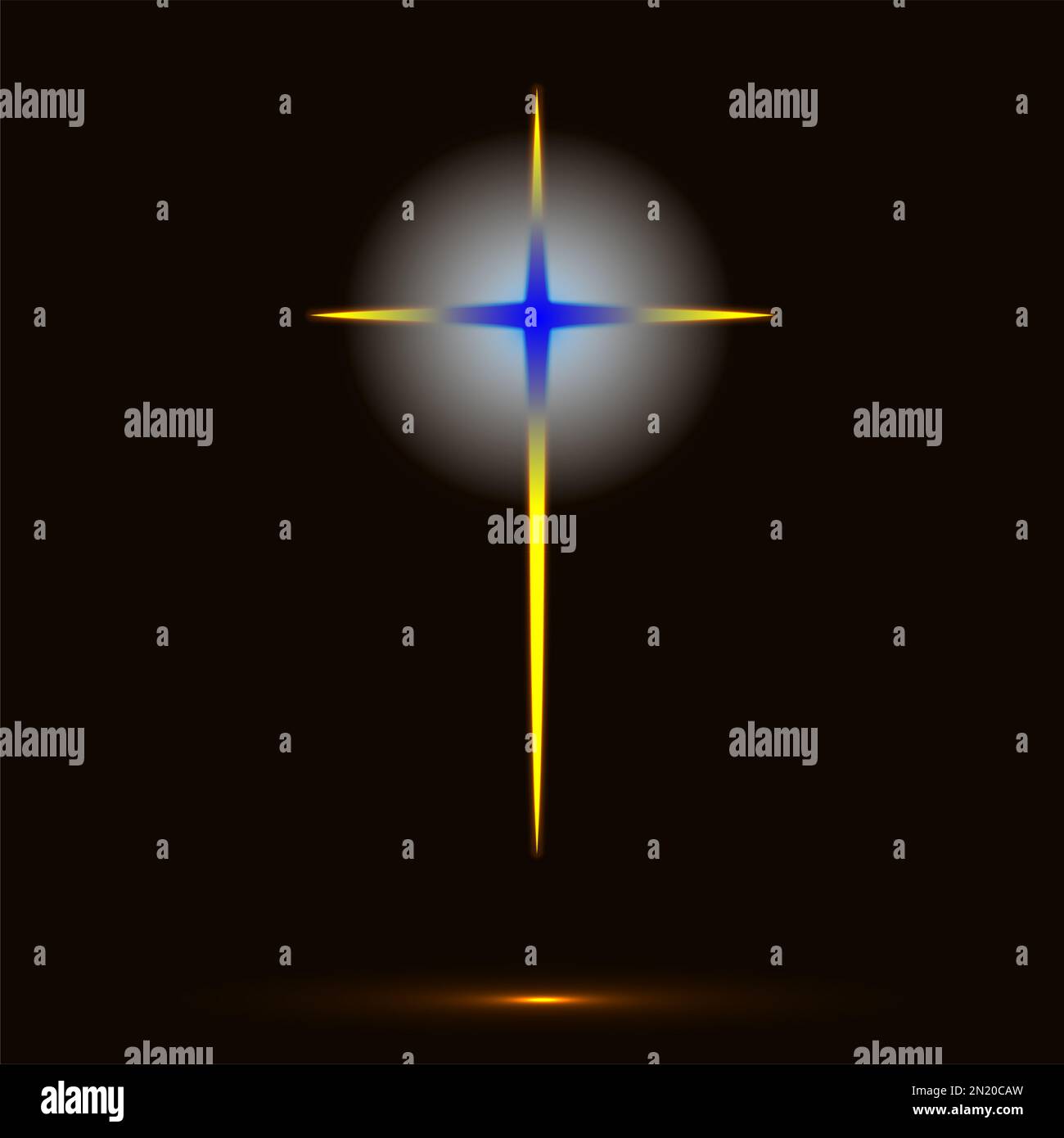 Golden Christian cross symbol in colors of Ukrainian flag over black ...