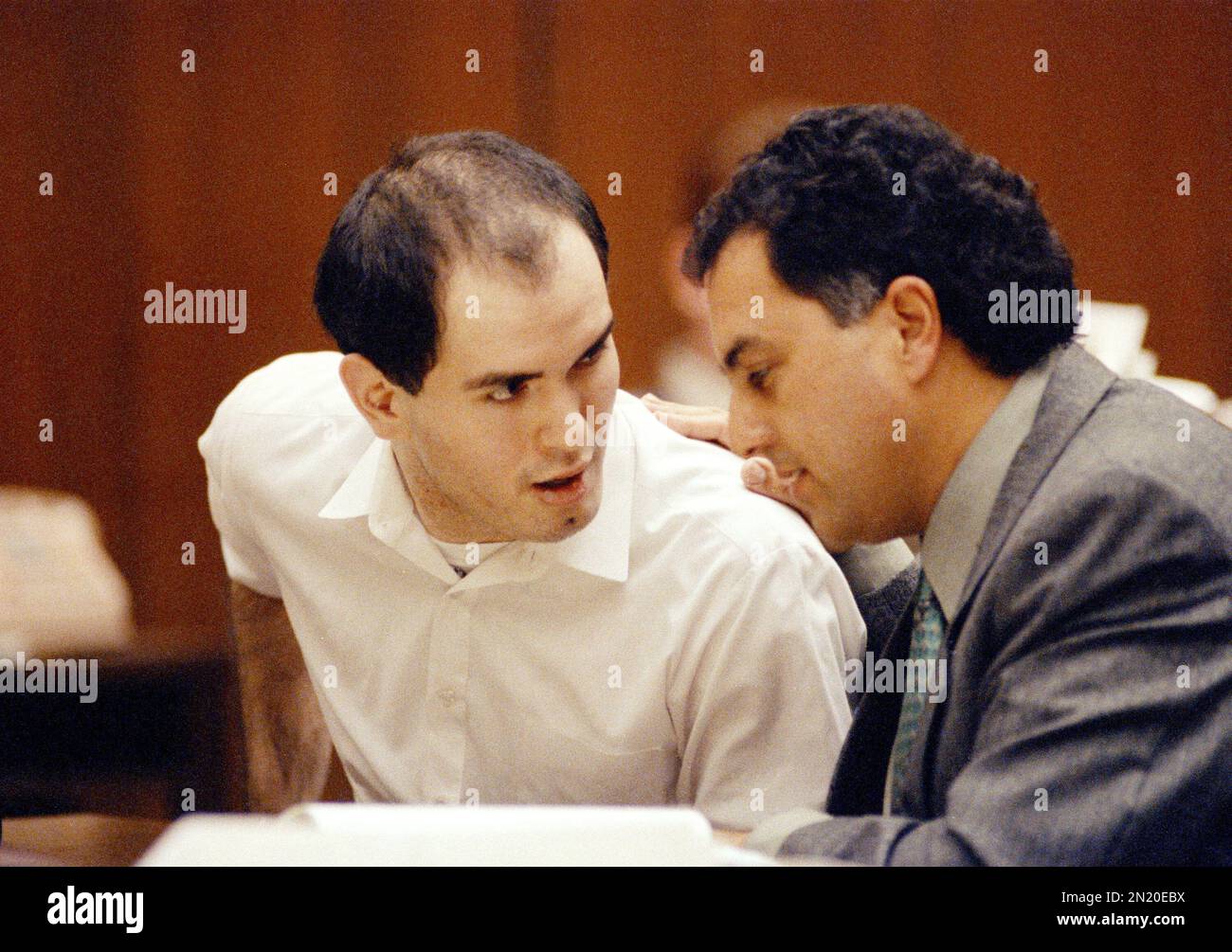 Robert Bardo, left, talks with his attorney Stephen Galindo, in a Los ...