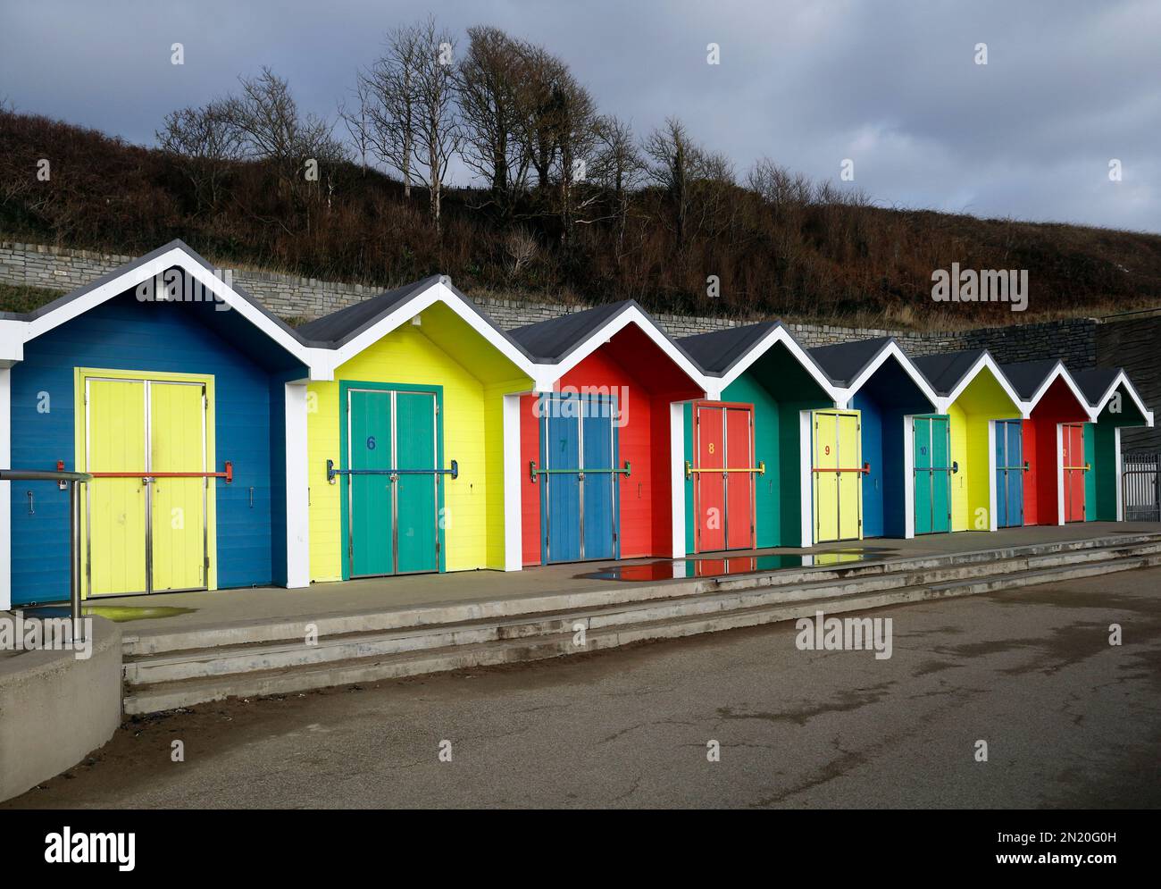 Colourful beach huts, locked for the winter. Barry Island, South Wales, Taken January 2023 ...
