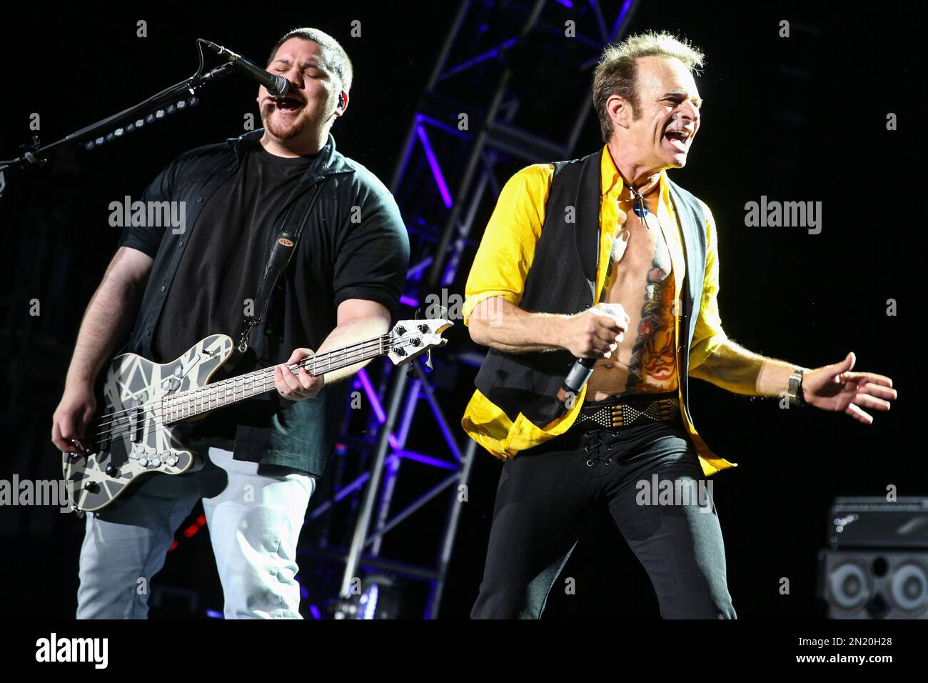 Wolfgang Van Halen, left, and David Lee Roth of Van Halen performs at ...