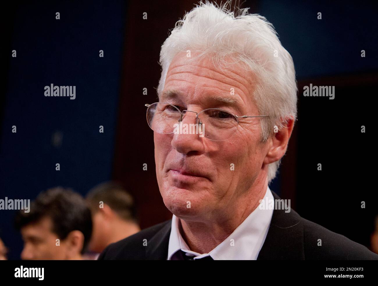 American actor and activist Richard Gere speaks to reporters after ...