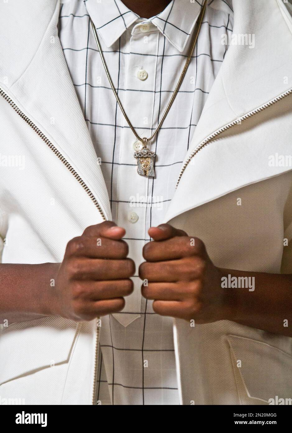 Fashion from Public School is modeled in a police line-up themed ...