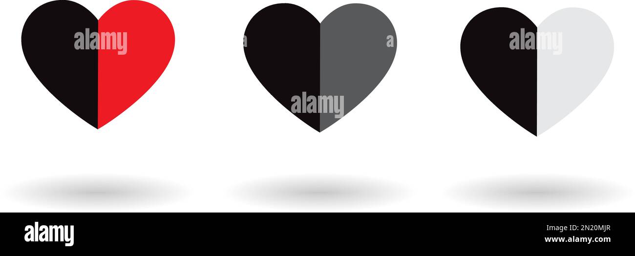 Two sided heart icons collection vector illustration, love symbols ...