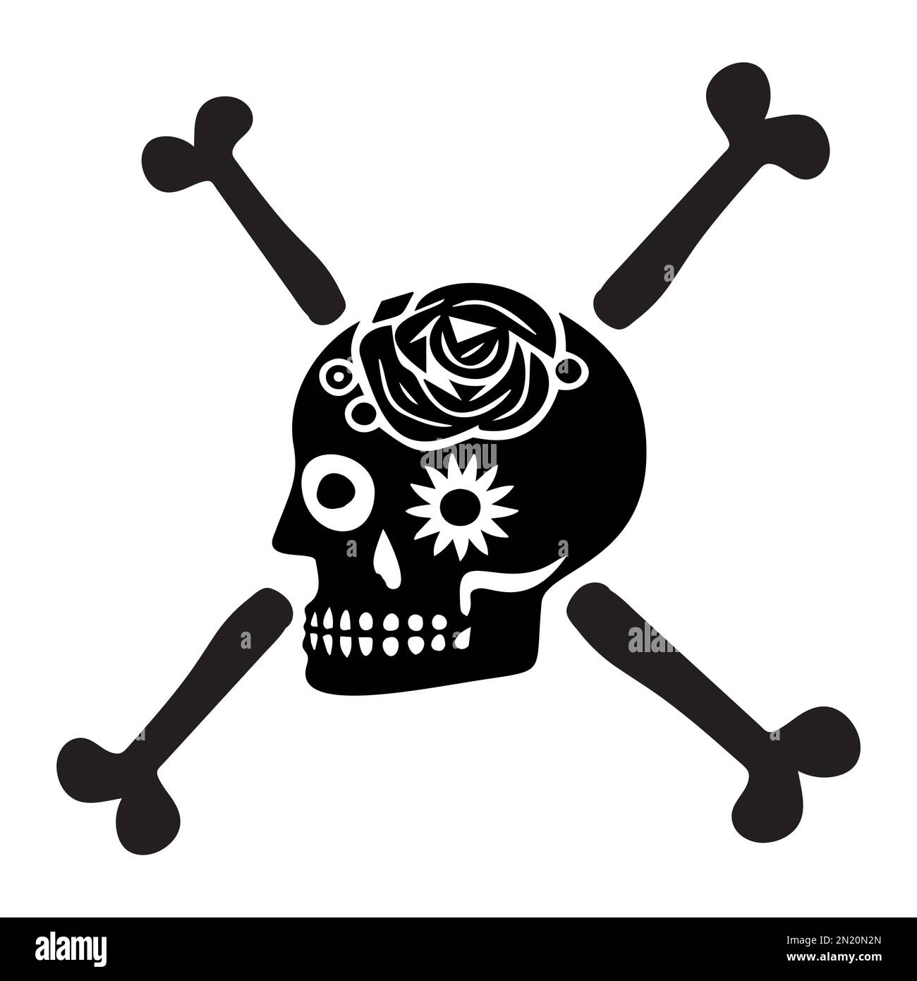 Block print vector skull and crossbones illustration. Macabre skeleton ...