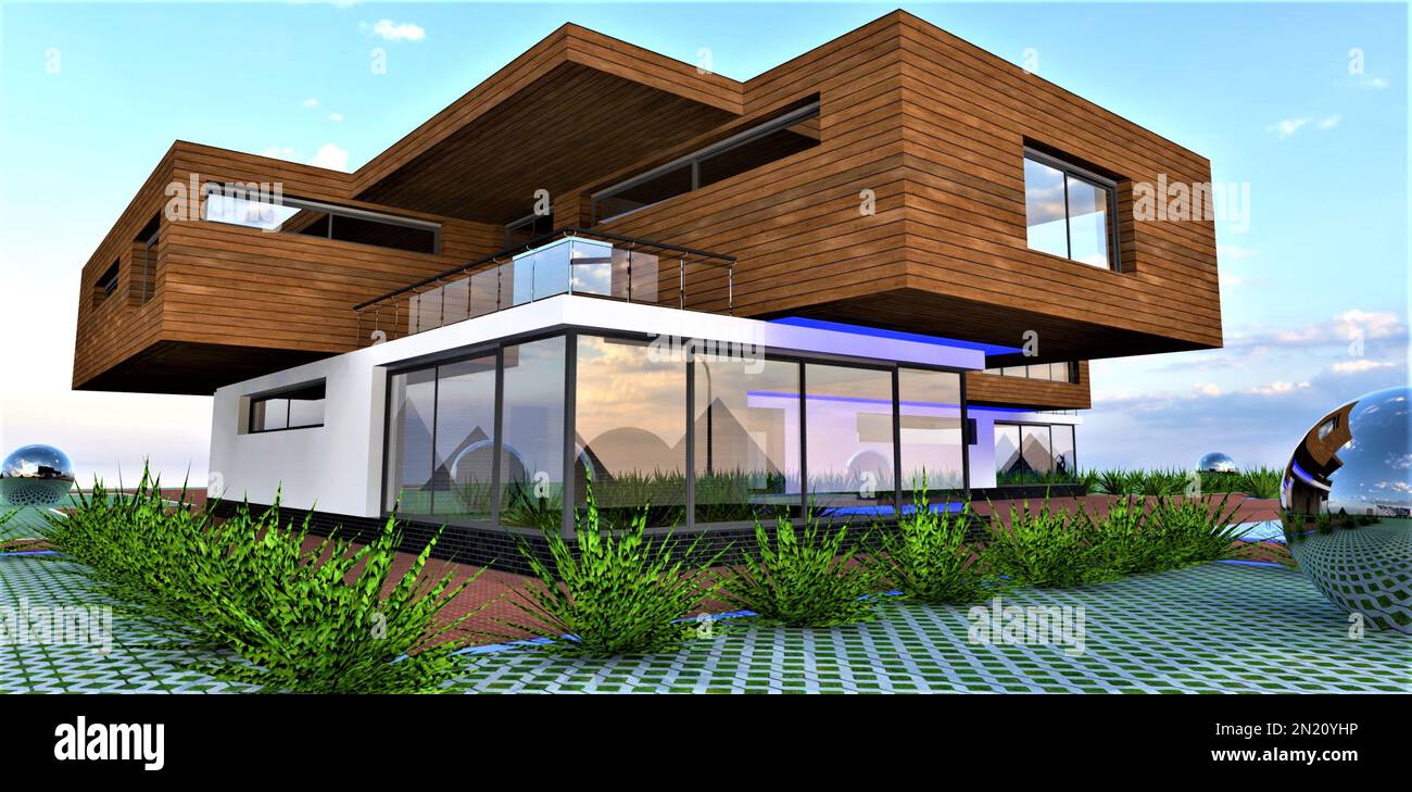 3d model of the modern suburban dwelling for people with middle income ...