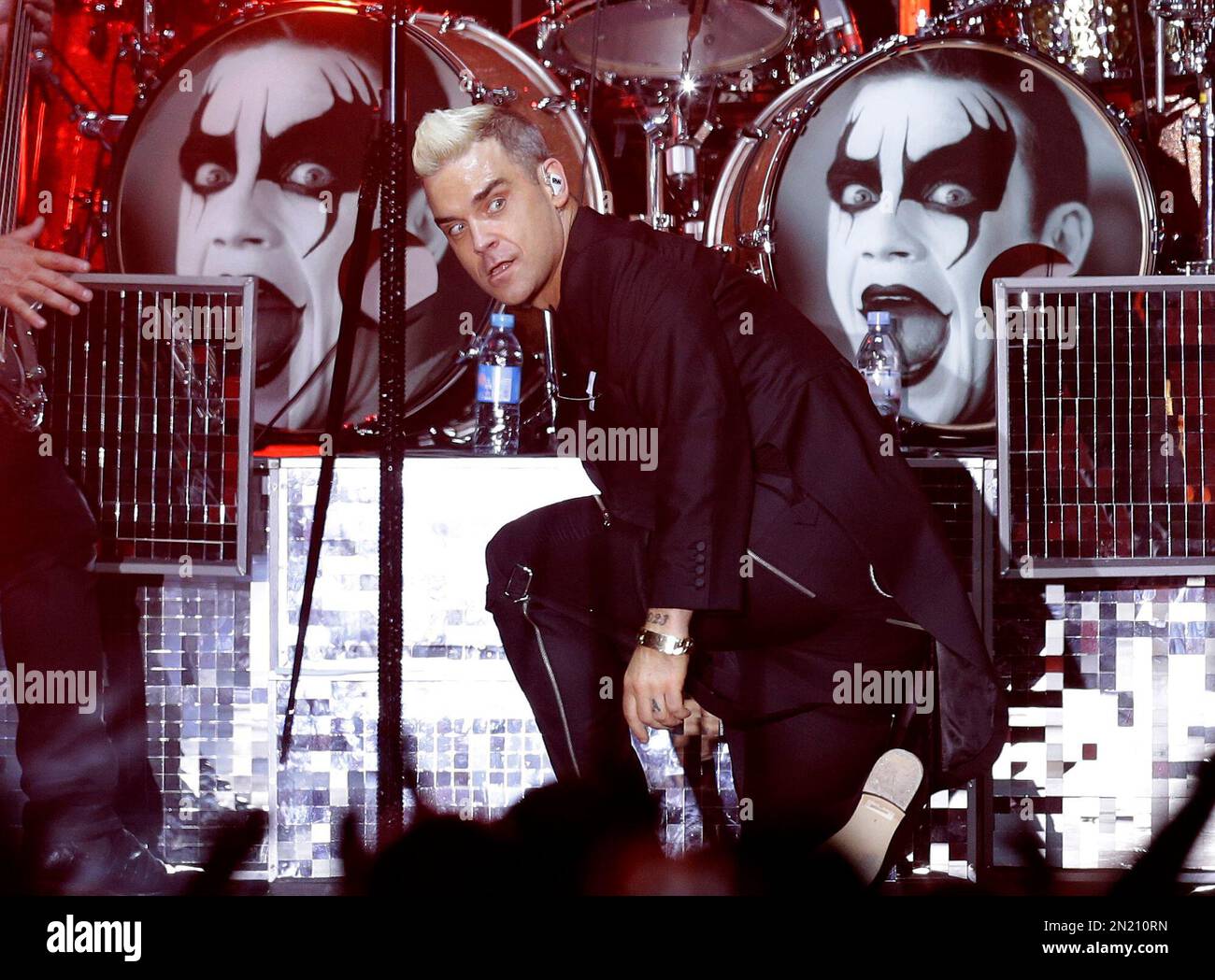 Singer Robbie Williams performs on stage during a concert to celebrate ...