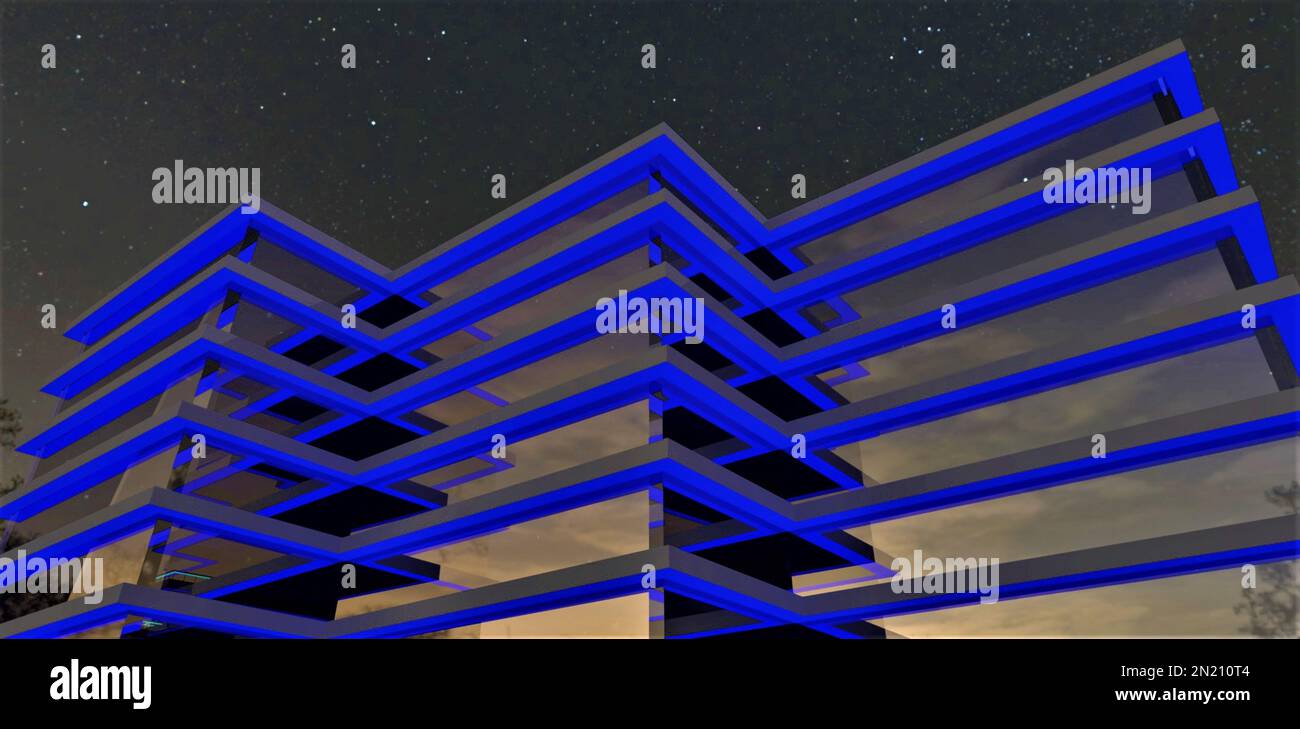 View from below of the upscale apartment building with glass facade and ...